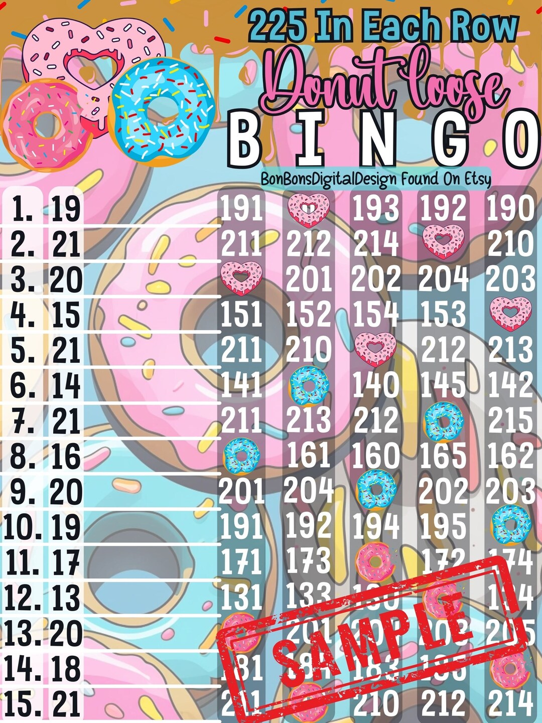 Bingo PYP Pro WTA 15 Line Bingo Board, 225 in Each Row Bingo - Etsy