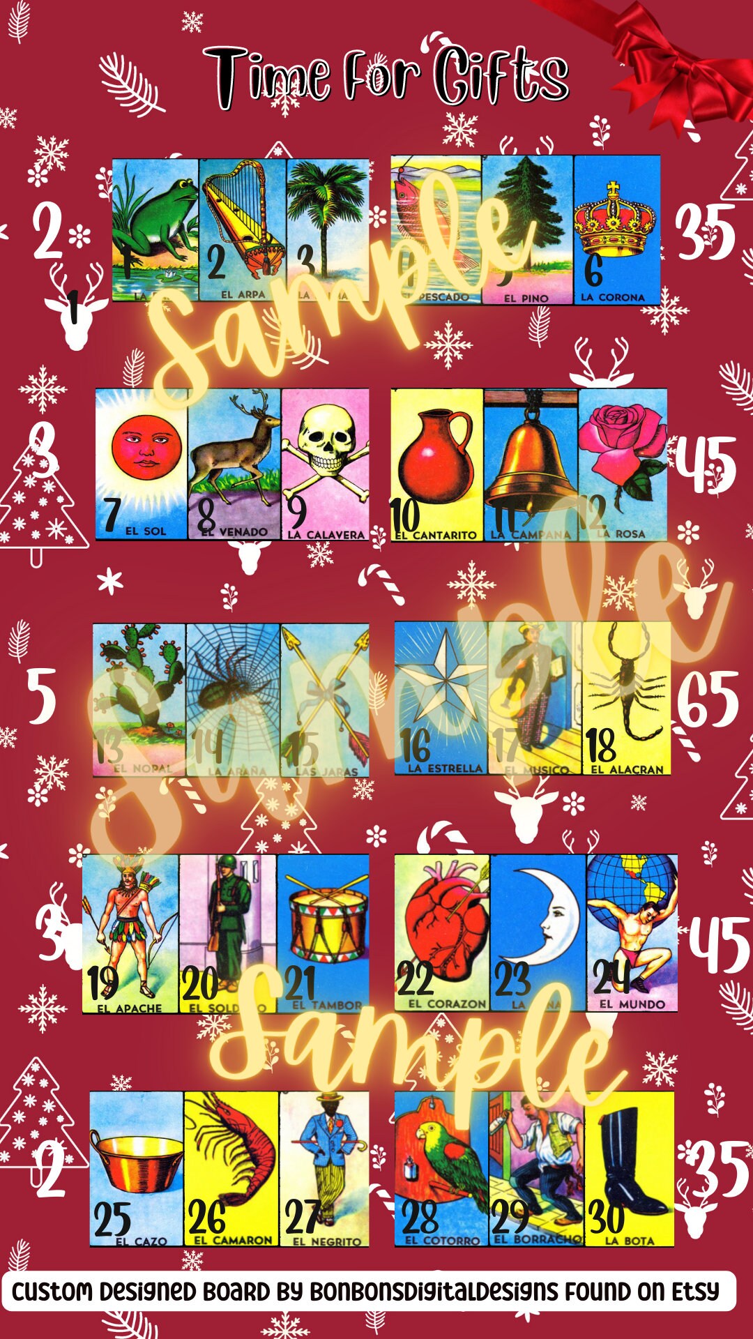 Time for Gifts Loteria Board, Mexican Bingo Boards - Etsy