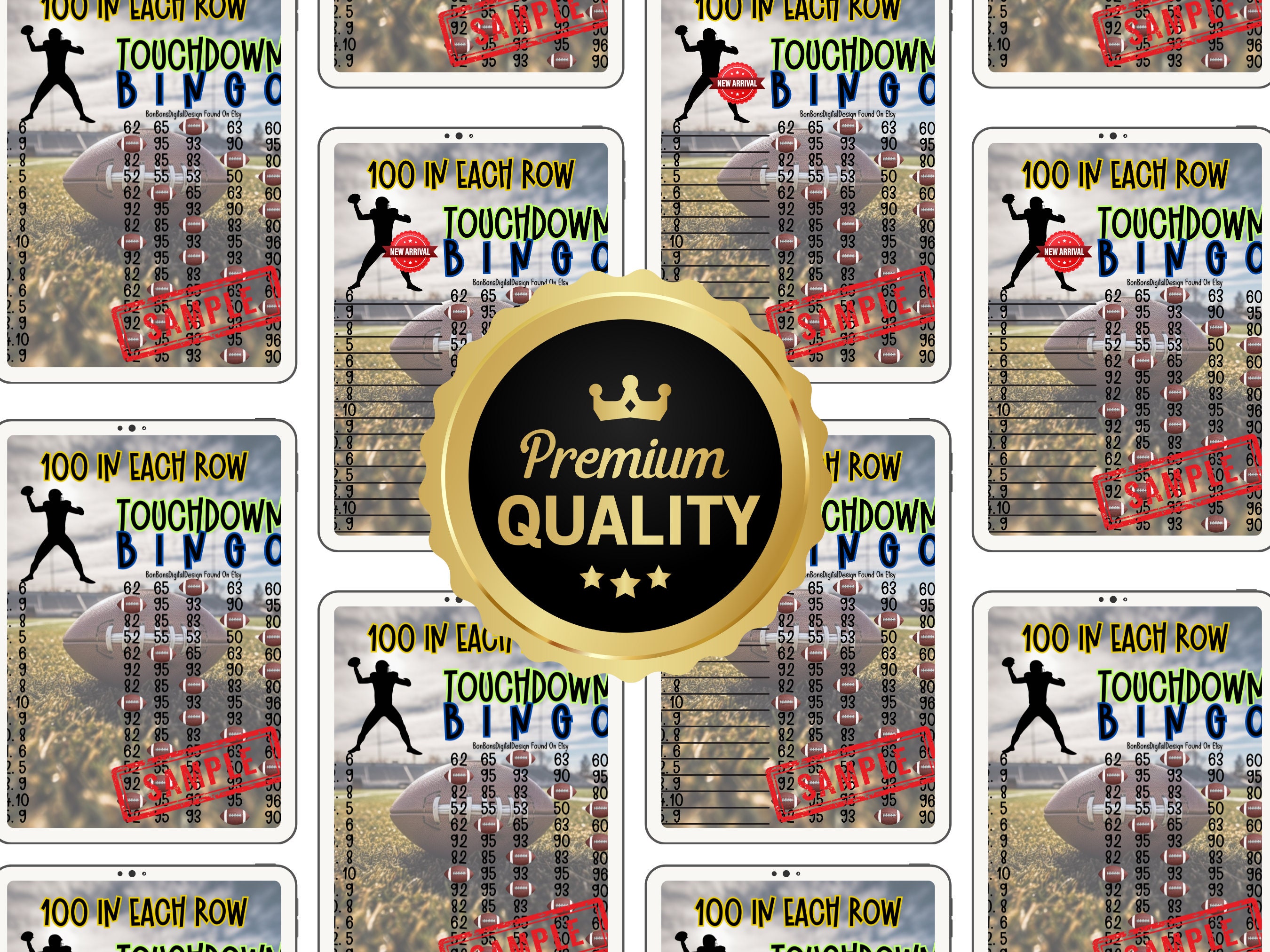 100 in Each Row PYP Touchdown Football 15 Line Bingo Board , Small ...