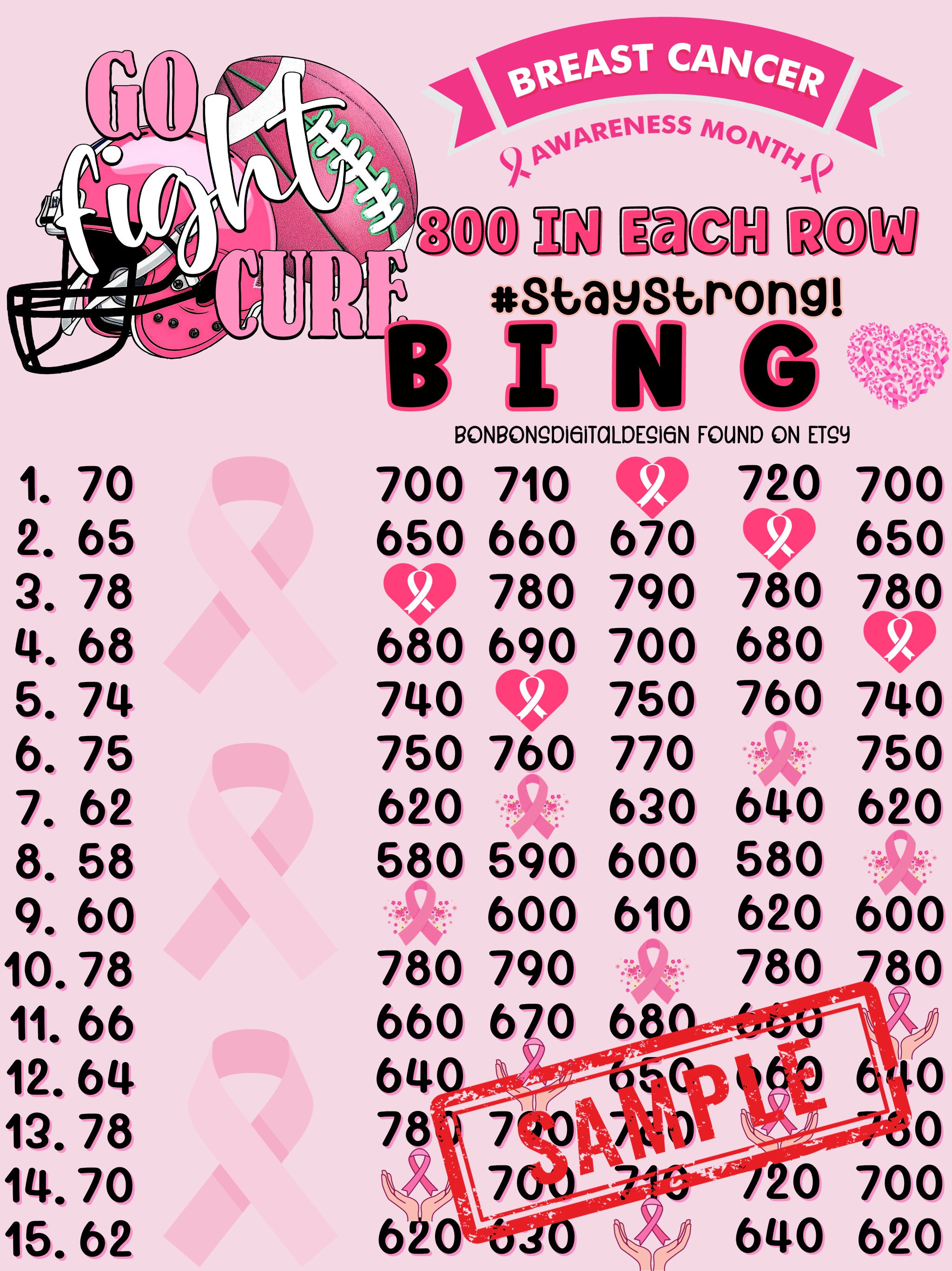 800 HR PYP Pro WTA 15 Line Bingo Board 800 in Each Row High - Etsy