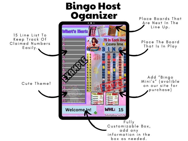 Bingo Host Organizer Template for 15 Line Bingo Board , WTA PYP Pro HR ...