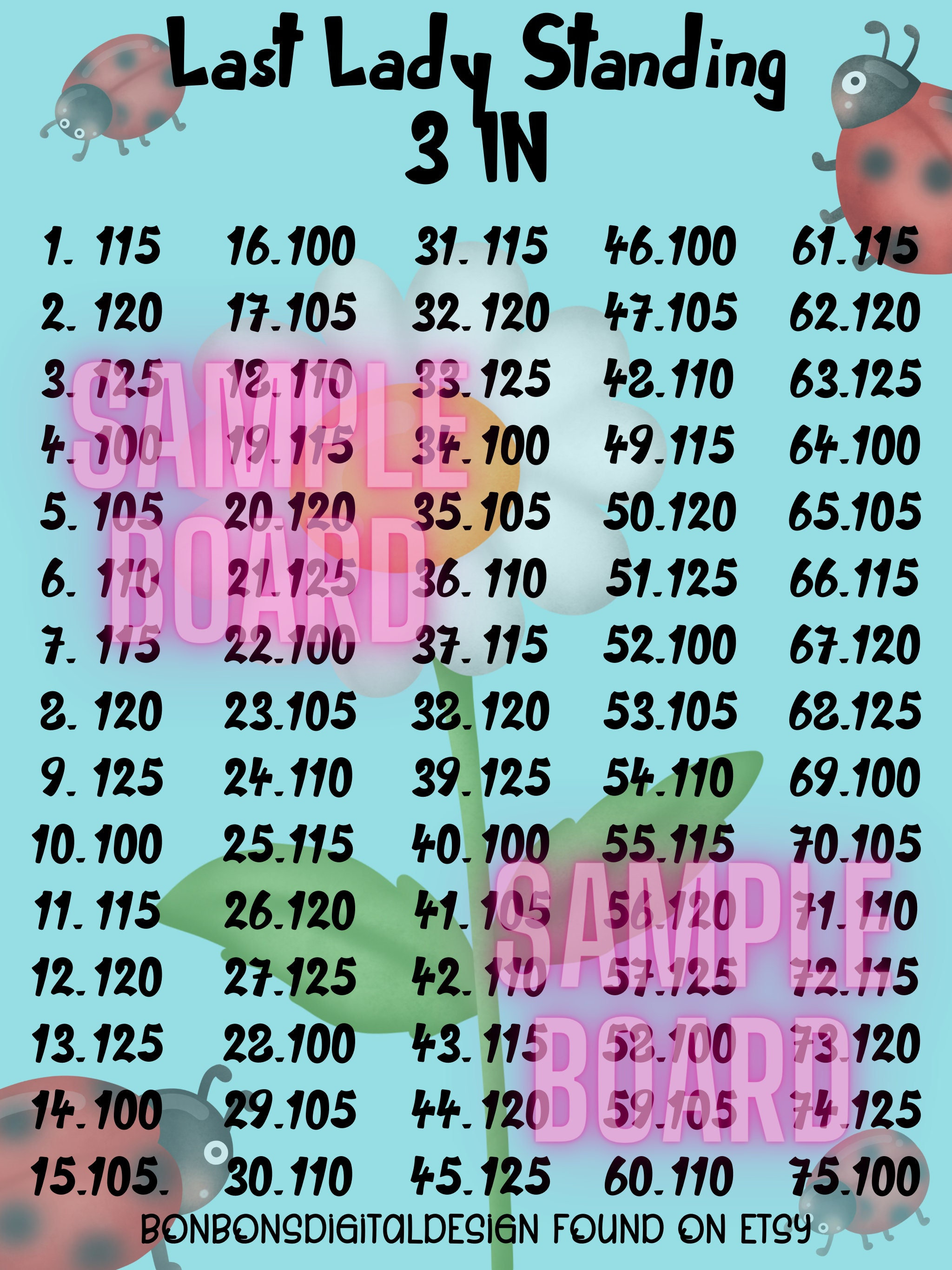 Last Lady Standing 75 Ball Bingo, Last Man Standing - Etsy