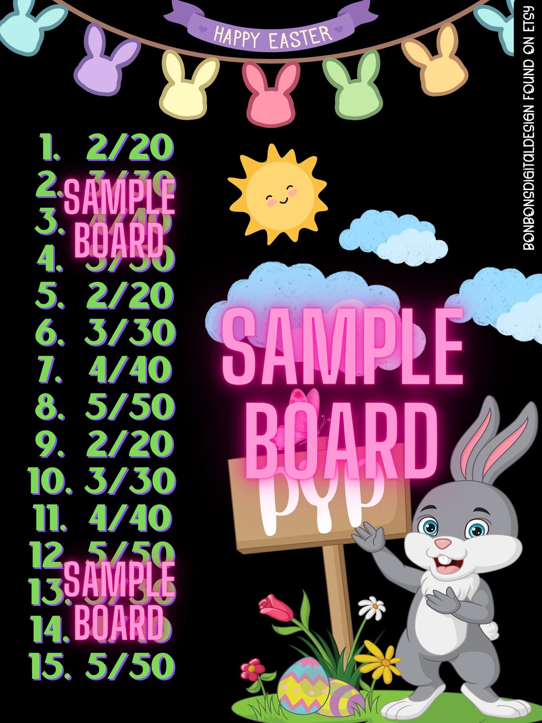 Easter Bunny PYP 15 Line Happy Easter Bingo Board , Spring Time Bingo ...