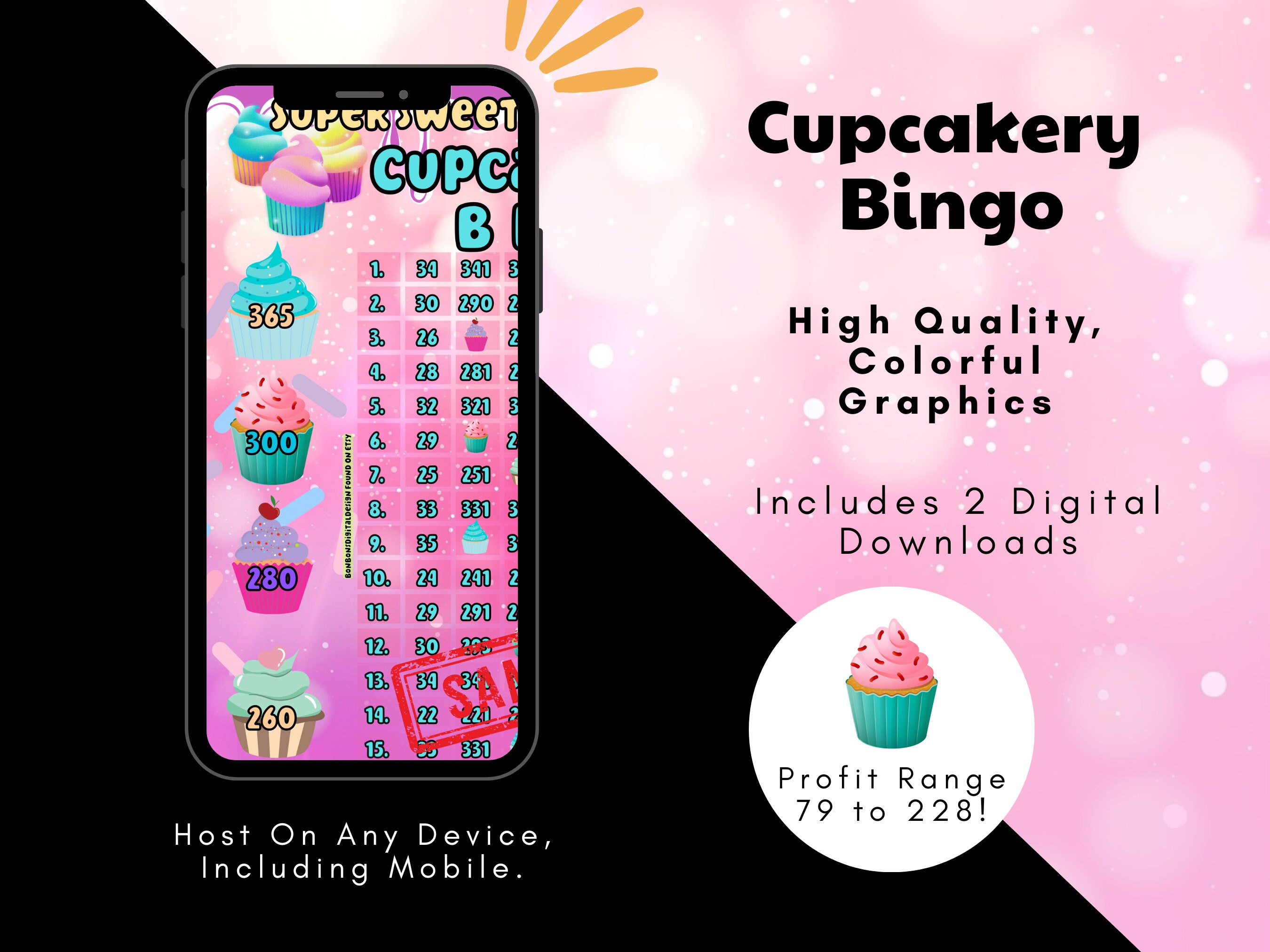 PYP Pro WTA 15 Line Bingo Board , Cupcake Bingo, Multiple Wins Bingo ...