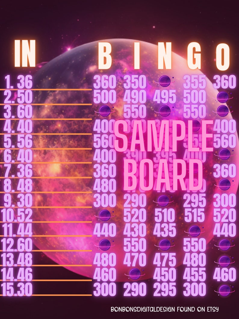 Glow Planet WTA 600 in Each Row PYP 15 Line Bingo Board, Neon Glow ...