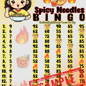 100 PYP Pro WTA 15 Line Bingo Board, Spicy Noodles 100 in Each Row ...