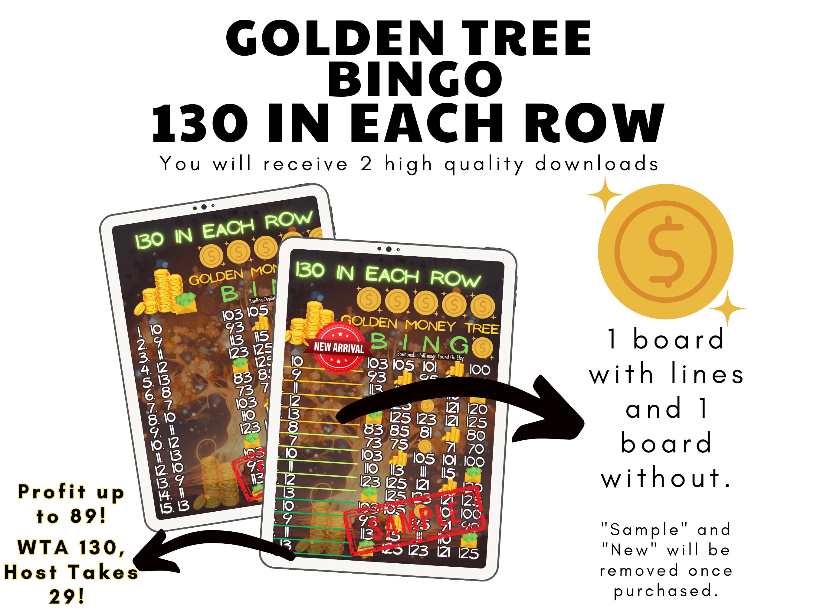 130 in Each Row PYP Pro WTA Money Tree 15 Line Bingo Board - Etsy
