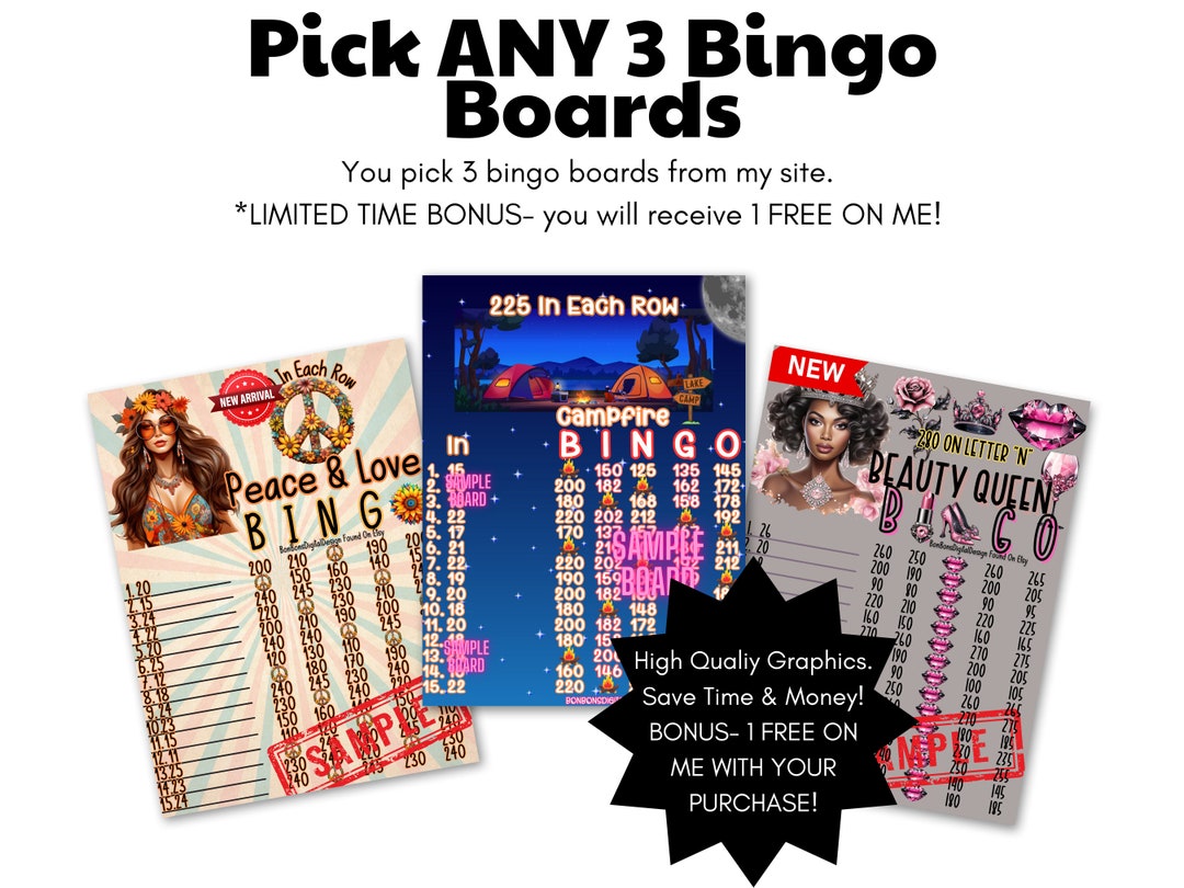 Bingo Board Bundle Buy 3 Get 1 FREE , PYP WTA Pro Hr 15 Line Bingo ...