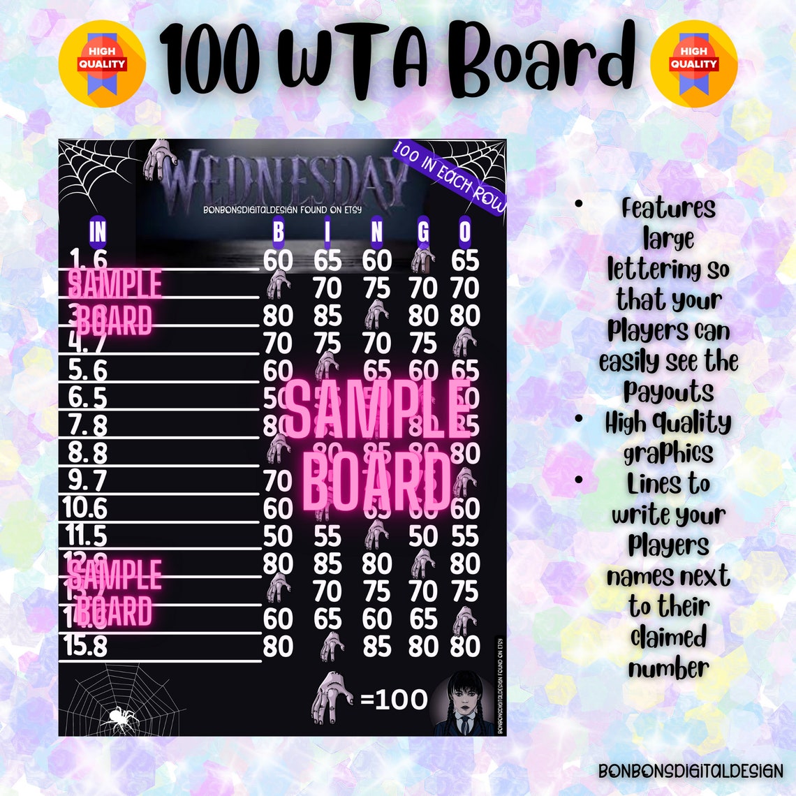 5 Pack Bundle Deal WTA Bingo Boards Glow Bingo Boards Bundle - Etsy