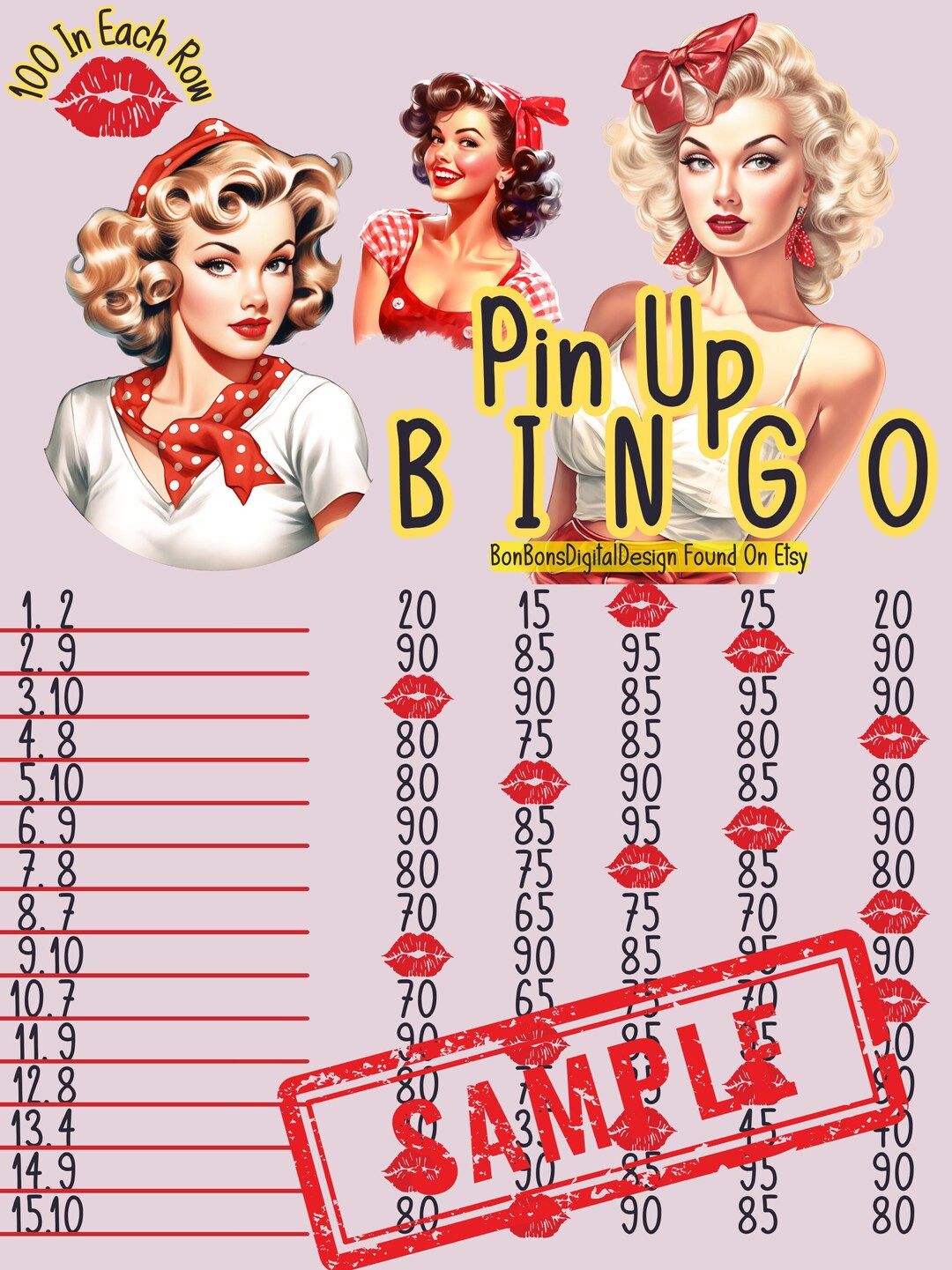 100 PYP Pro WTA Pin up 15 Line Bingo Board, 100 in Each Row Bingo - Etsy