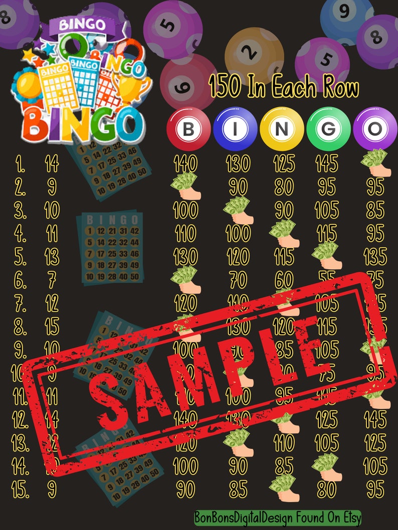 Bingo 150 in Each Row WTA 15 Line Bingo Board - Etsy