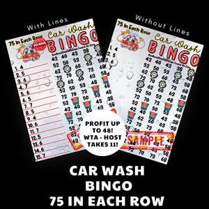 75 in Each Row WTA PYP Car Wash 15 Line Bingo Board - Etsy