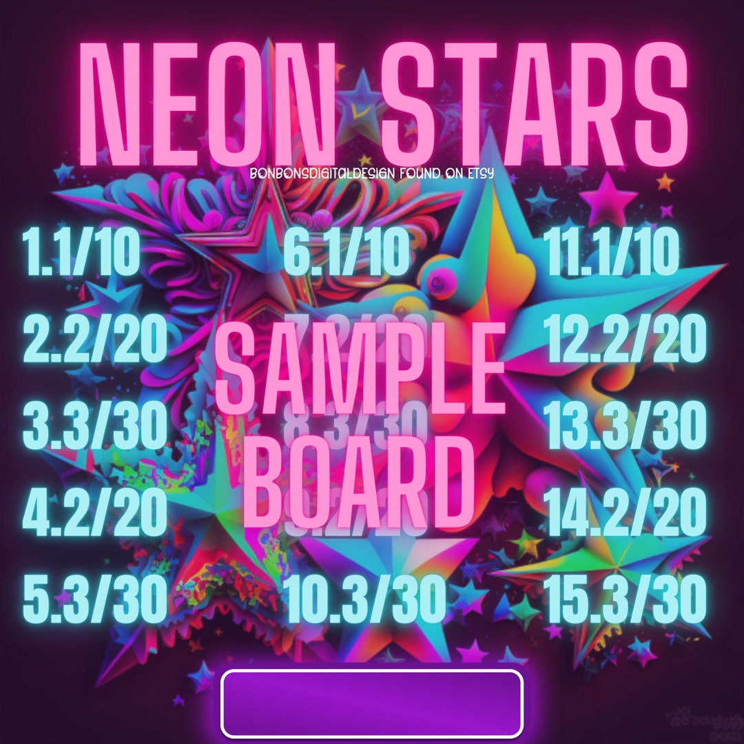 Neon Stars 15 Line PYP Bingo Board, Glow Bingo Board - Etsy