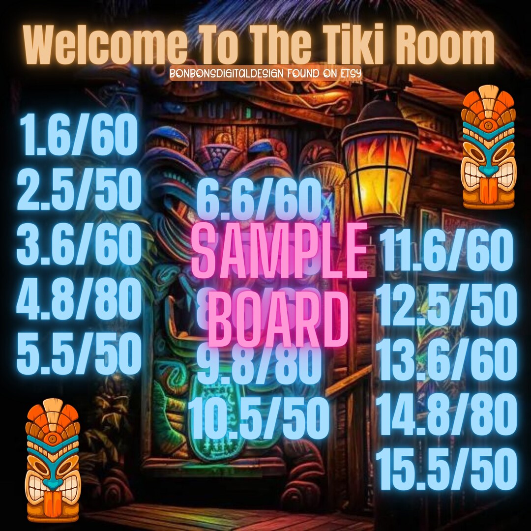 Tiki Room 15 Line PYP Bingo Board, Glow Bingo Board - Etsy