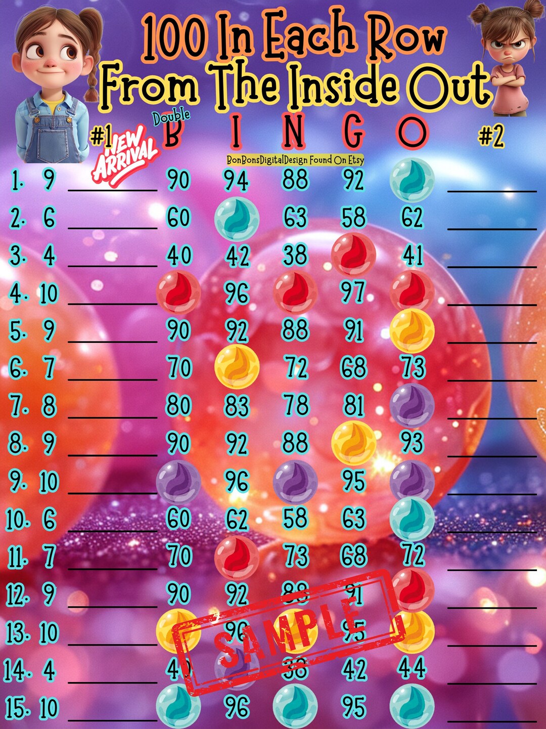Double Bingo 100 WTA PYP 15 Line Bingo Board, Emotions Bingo, Summer ...