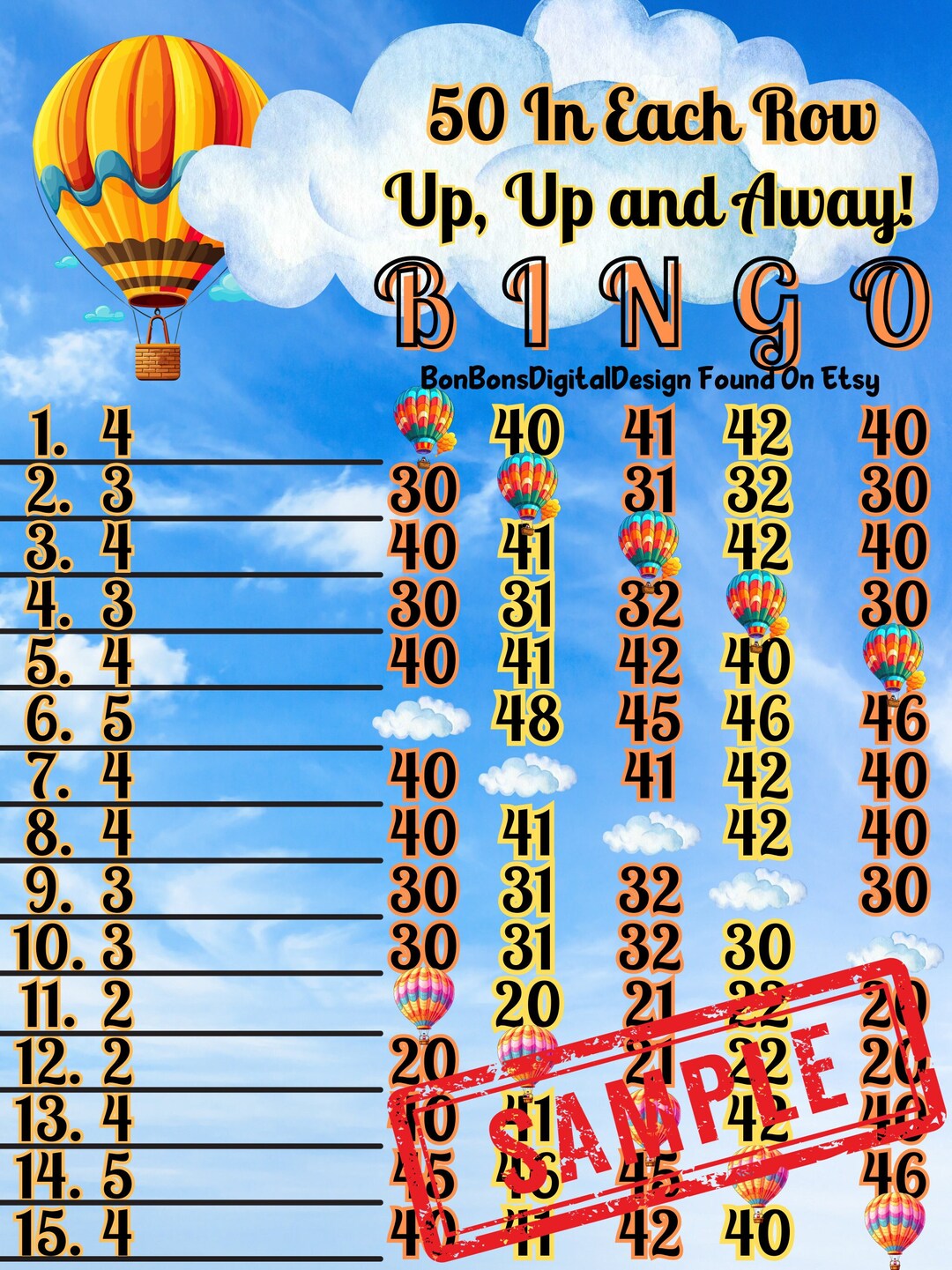 50 in Each Row WTA PYP 15 Line Bingo Board , Low Bingo - Etsy