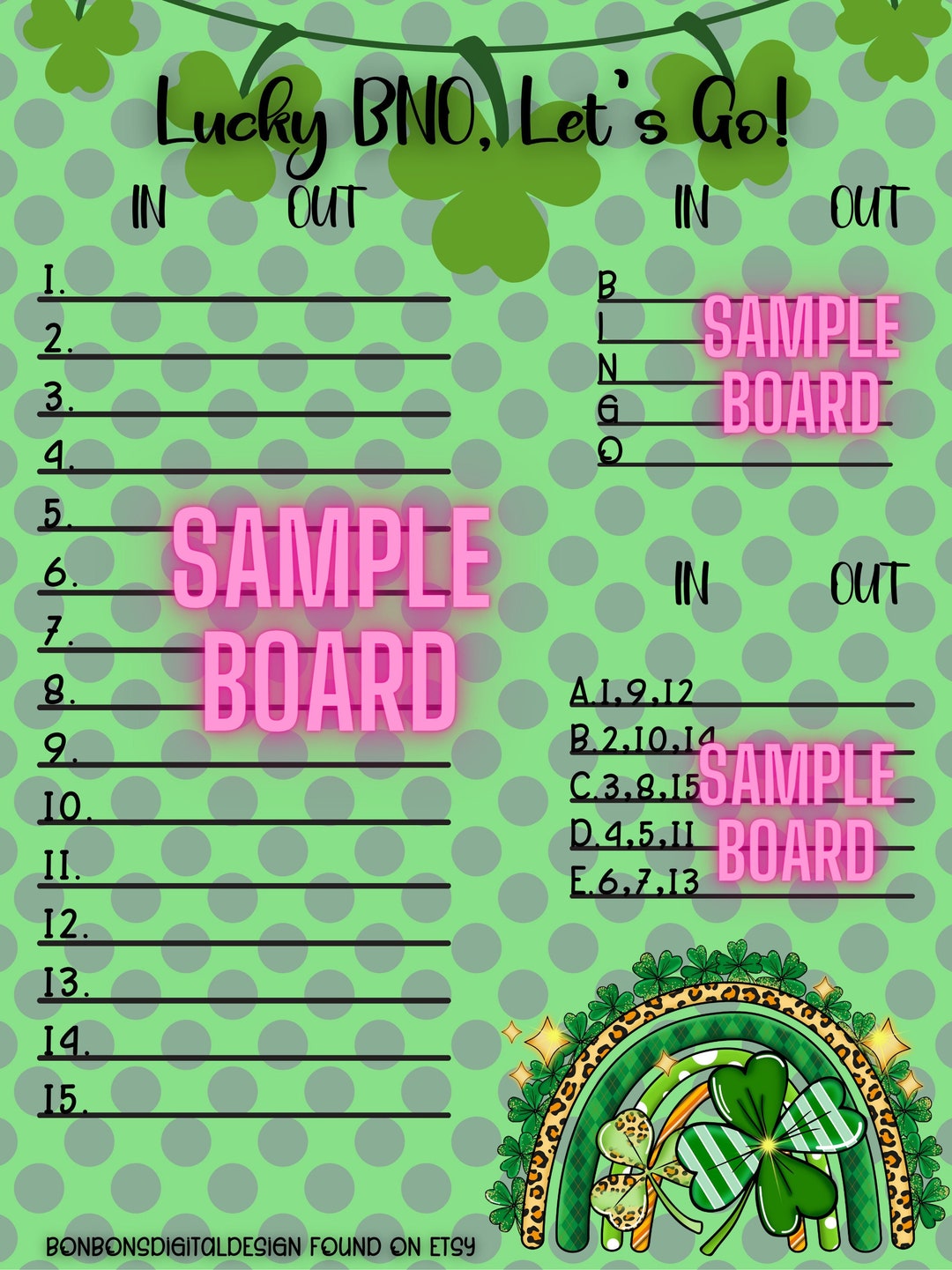 Lucky Bingo St Patricks Day Multi Game 15 Line Bingo Board, Letter Sets ...