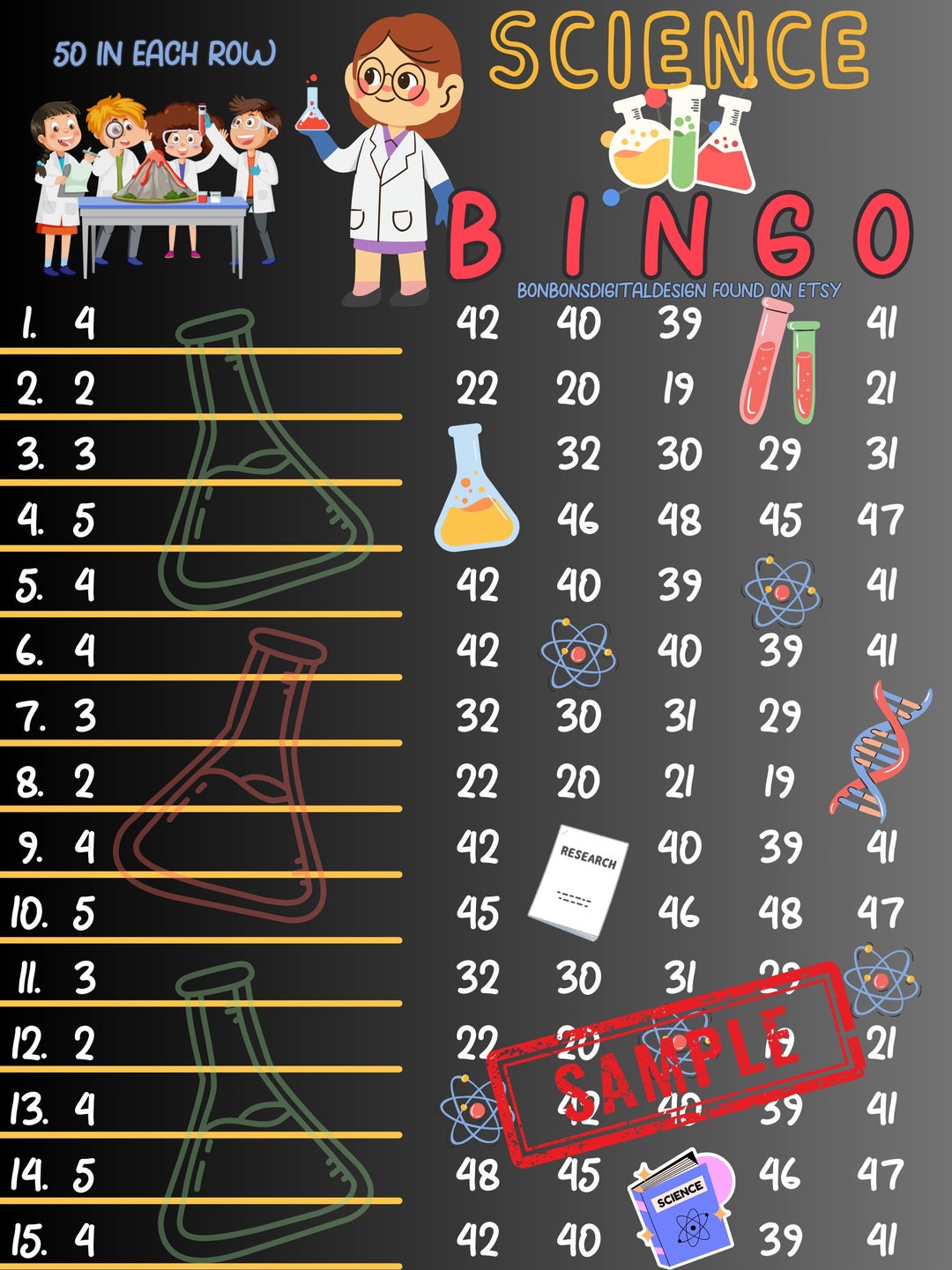 50 in Each Row 15 Line Bingo Board, Pyp Themed Bingo - Etsy
