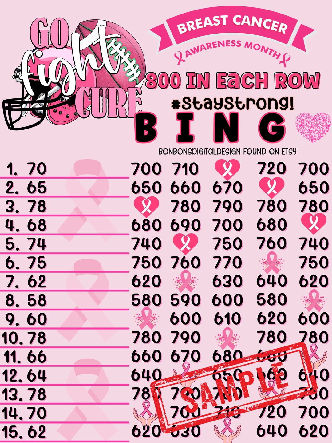 800 HR PYP Pro WTA 15 Line Bingo Board, 800 in Each Row High Roller ...