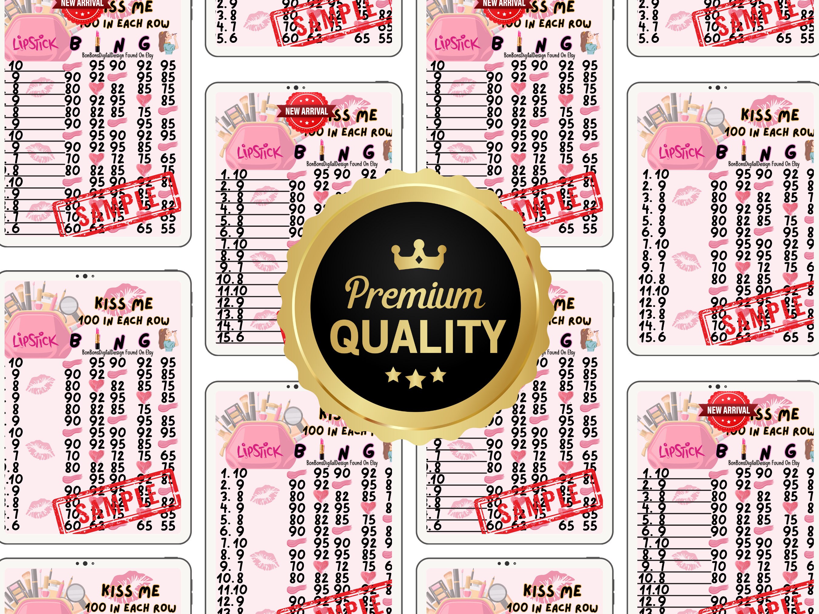 100 in Each Row WTA Kiss Me 15 Line Bingo Board - Etsy