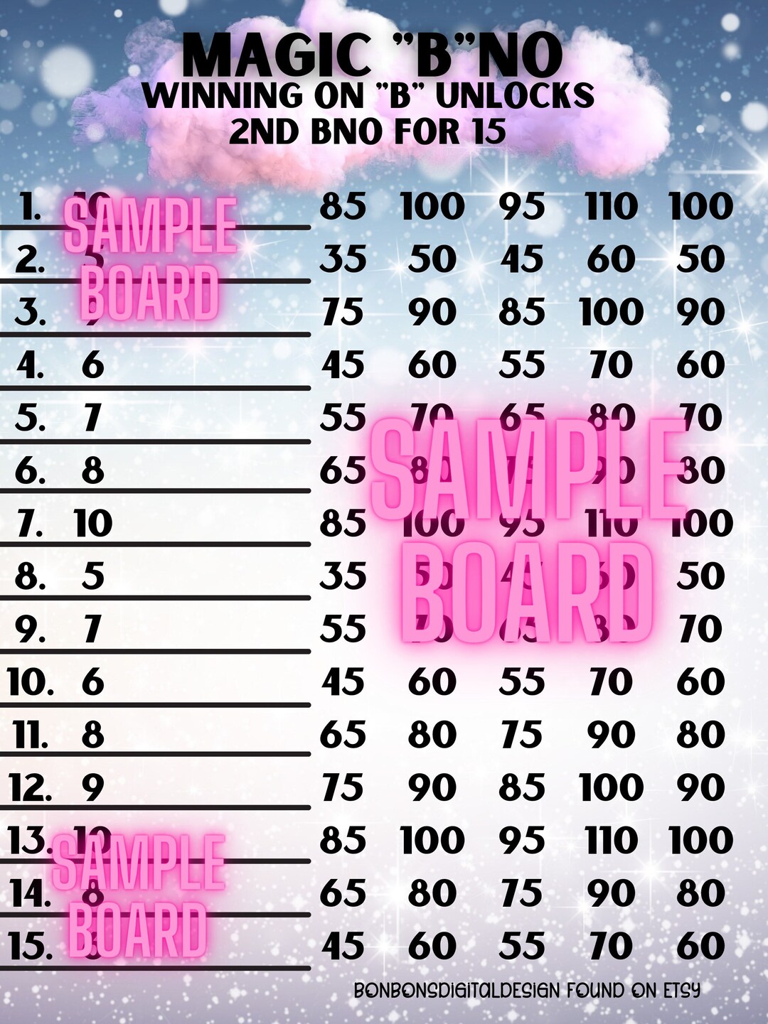 Magic BNO 15 Line Bingo Board, 2nd Chance Bingo, WTA PYP Bingo - Etsy
