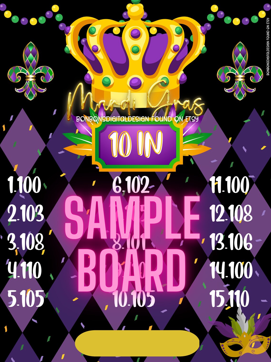 Mardi Gras 10 IN PYP 15 Line St Patricks Day Bingo Board , Good Luck ...