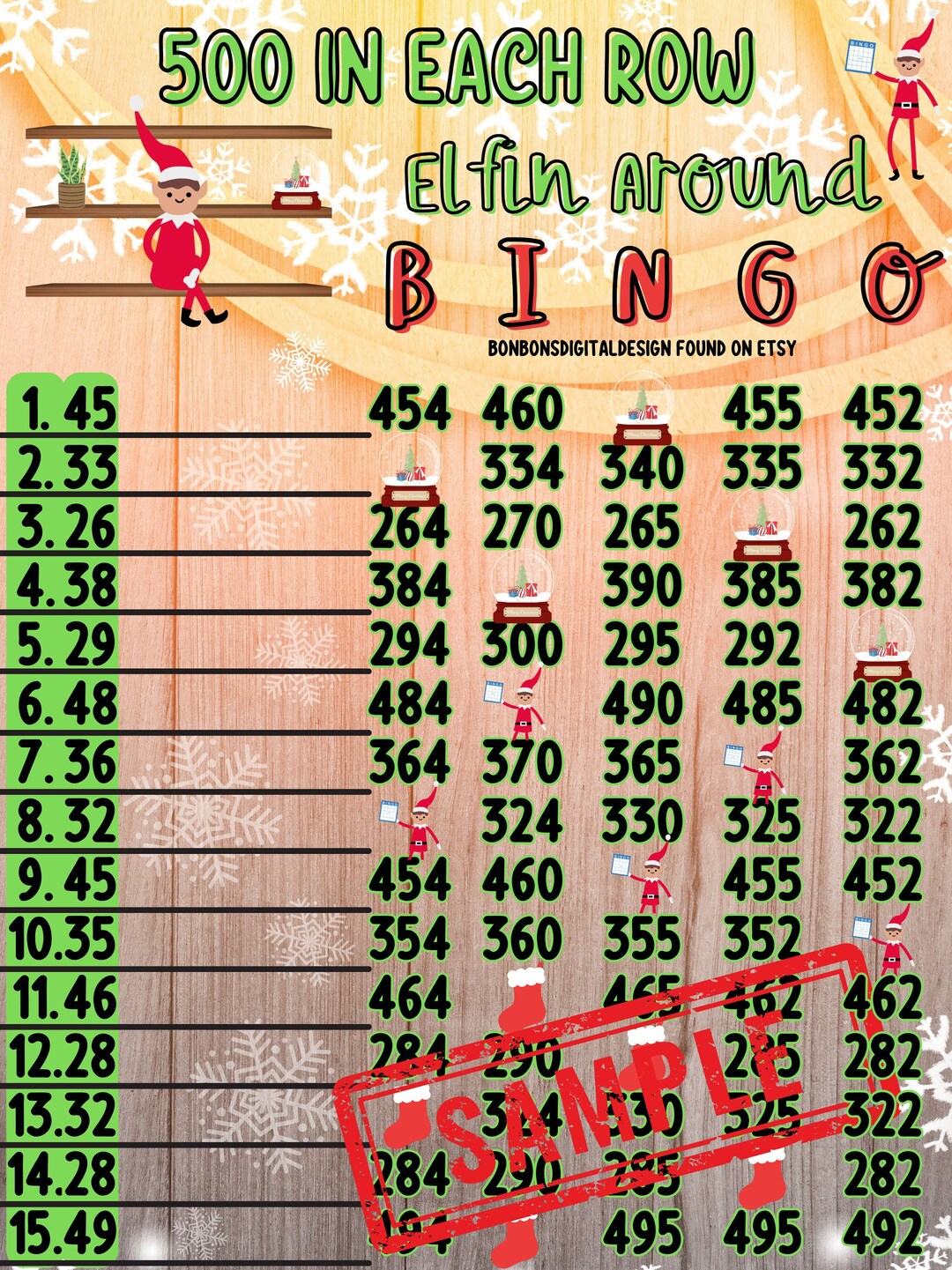 500 HR PYP Pro WTA 15 Line Bingo Board , Christmas Bingo, 500 in Each ...