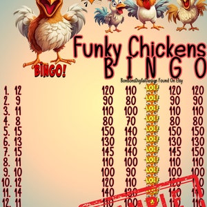 150 in Each Row PYP Funky Chicken 15 Line Bingo Board , Small Profit ...