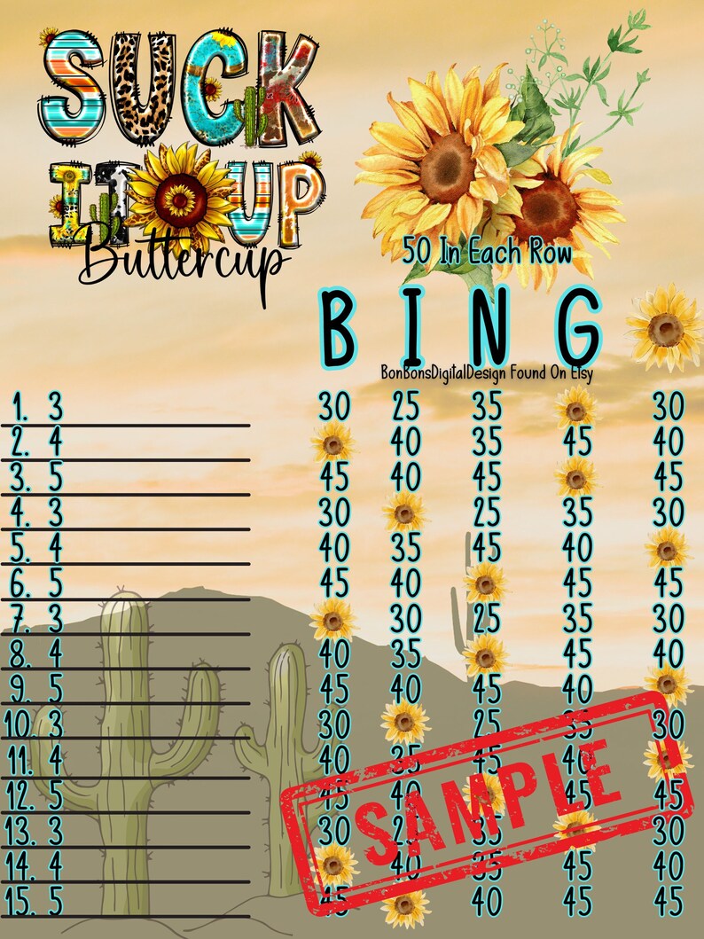 50 in Each Row WTA PYP 15 Line Bingo Board , Country Bingo - Etsy