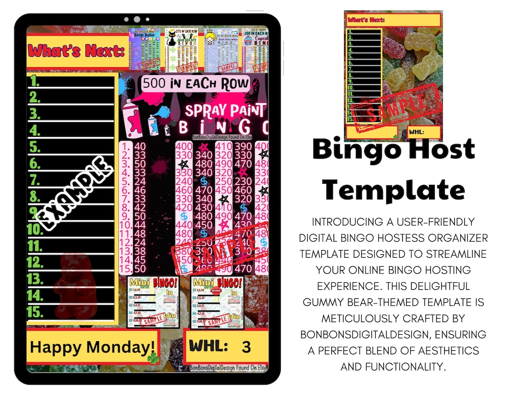 Bingo Host Organizer Template for 15 Line Bingo Board , WTA PYP Pro HR ...