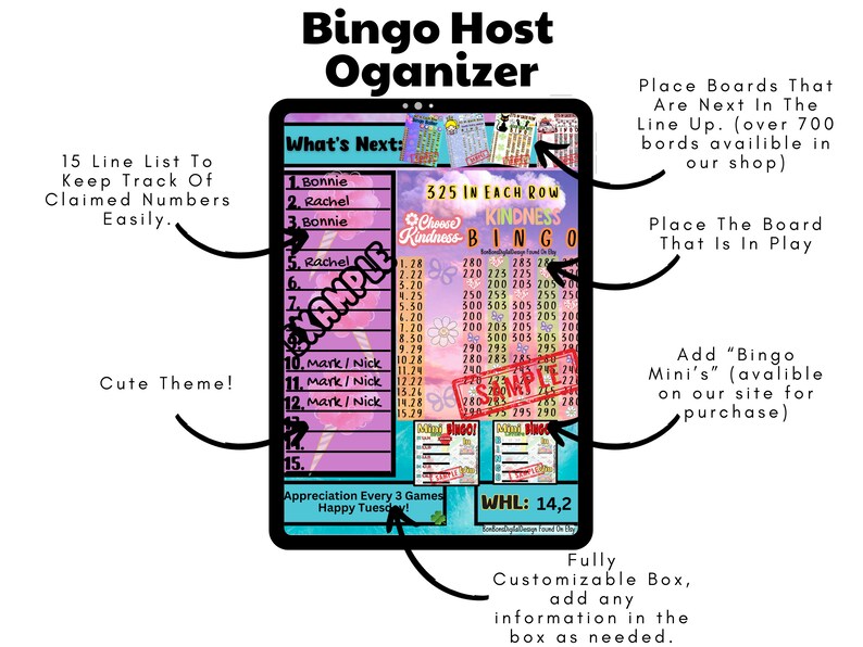 Bingo Host Organizer Template for 15 Line Bingo Board WTA - Etsy