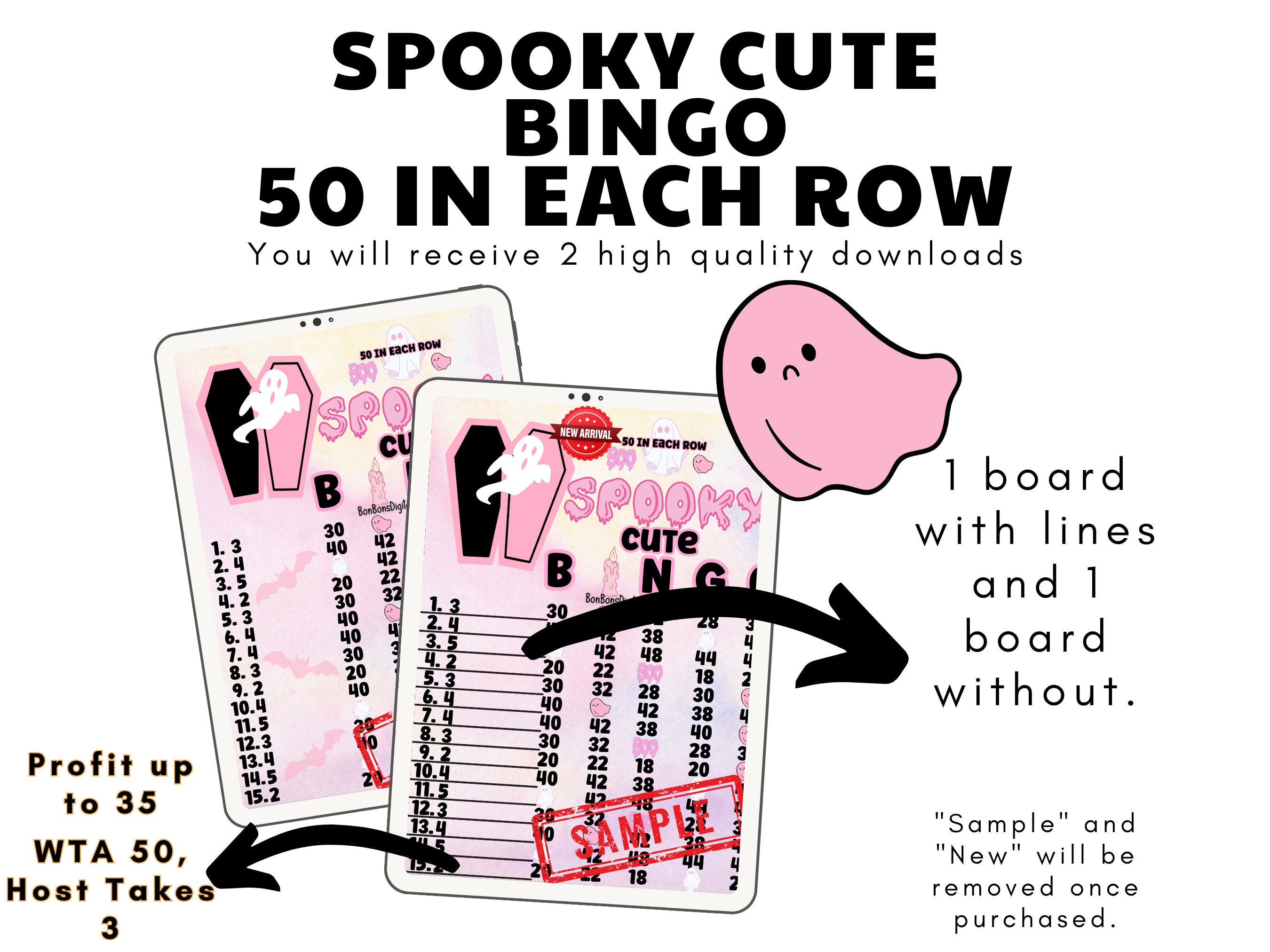 50 PYP Pro WTA 15 Line Bingo Board , Halloween Bingo , 50 in Each Row ...