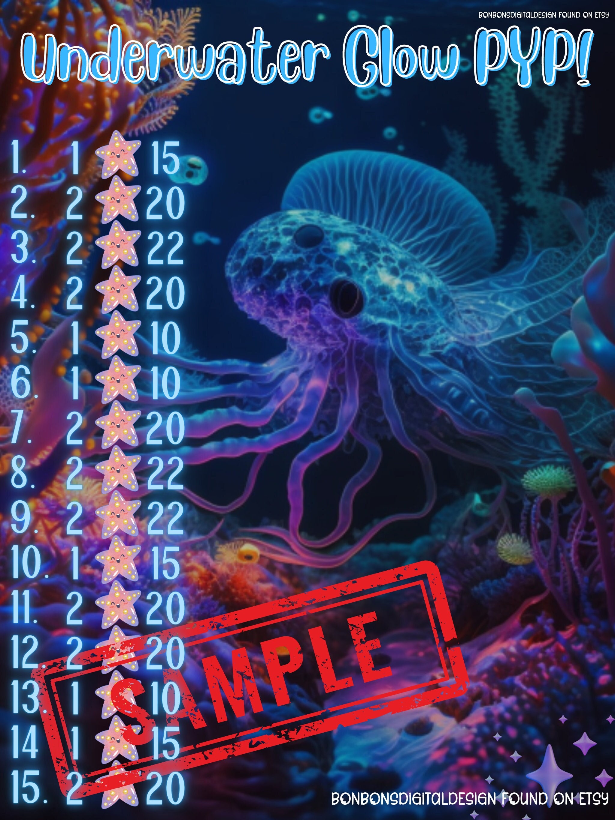 PYP 15 Line Bingo , Underwater Glow Pick Your Pay Bingo - Etsy