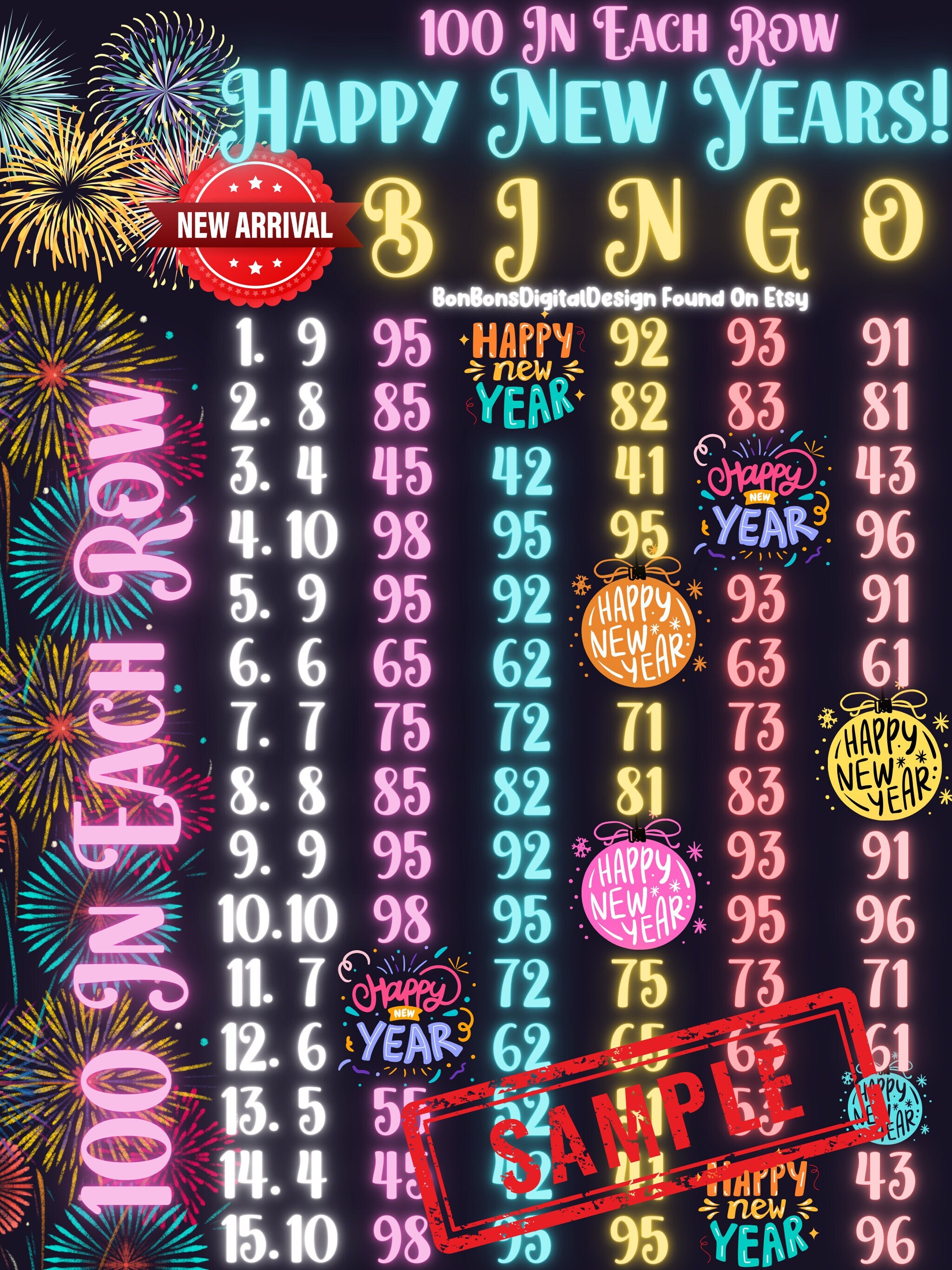 PYP Pro WTA Bingo , New Years Bingo, 100 in Each Row - Etsy