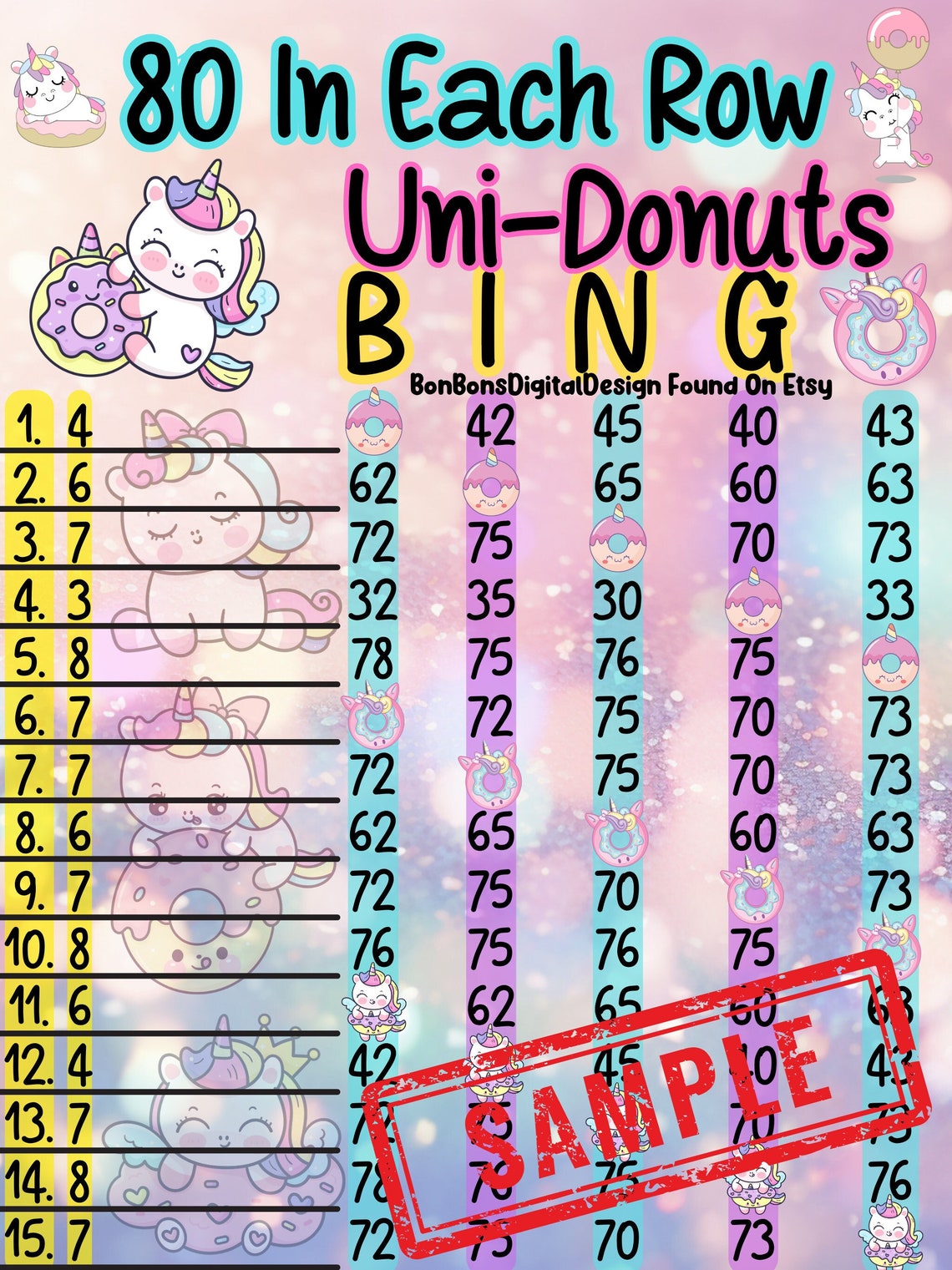 80 PYP Pro WTA 15 Line Bingo Board, 80 in Each Row Bingo - Etsy