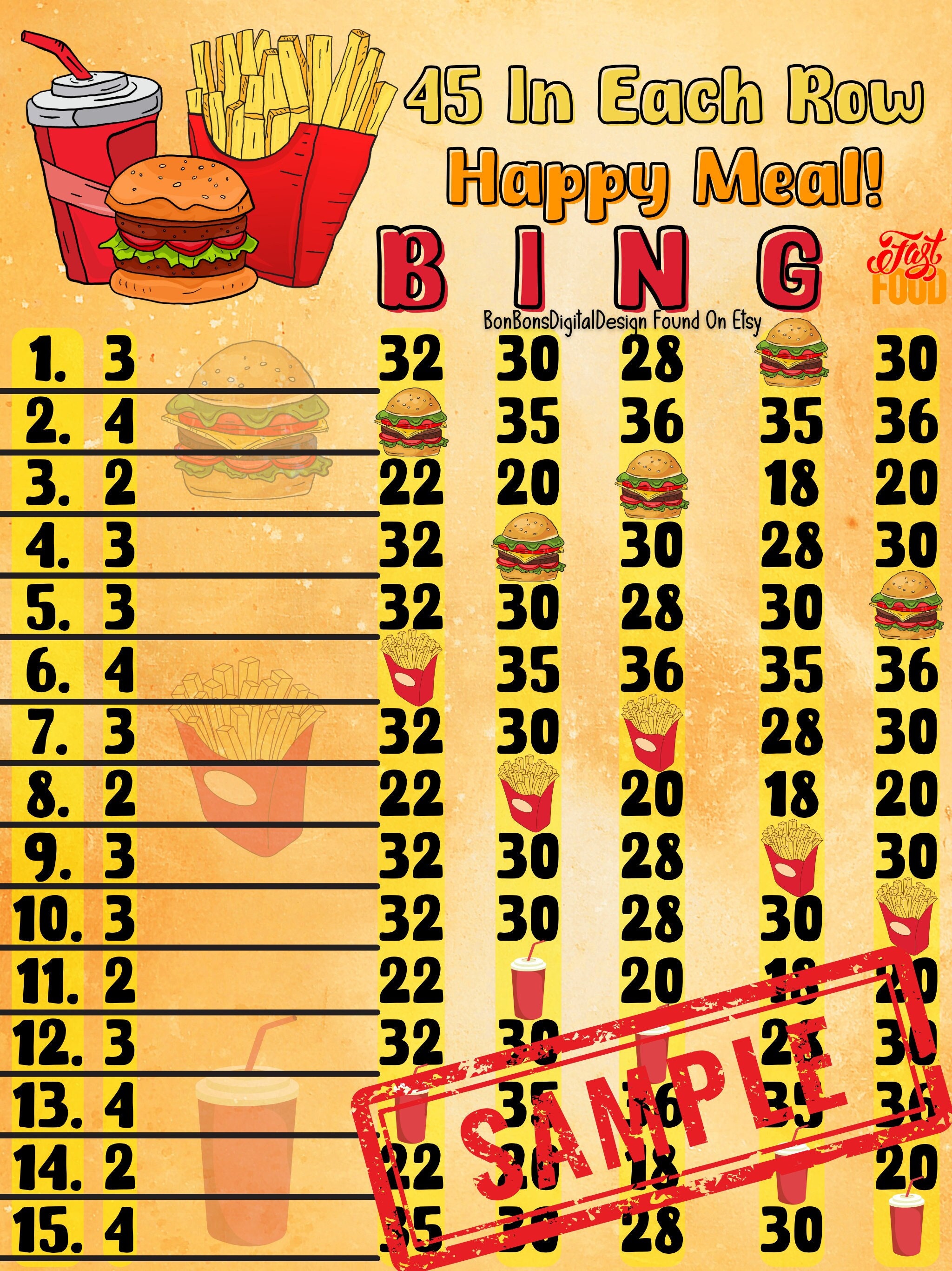 45 PYP WTA 15 Line Bingo Board, 45 in Each Row Bingo - Etsy