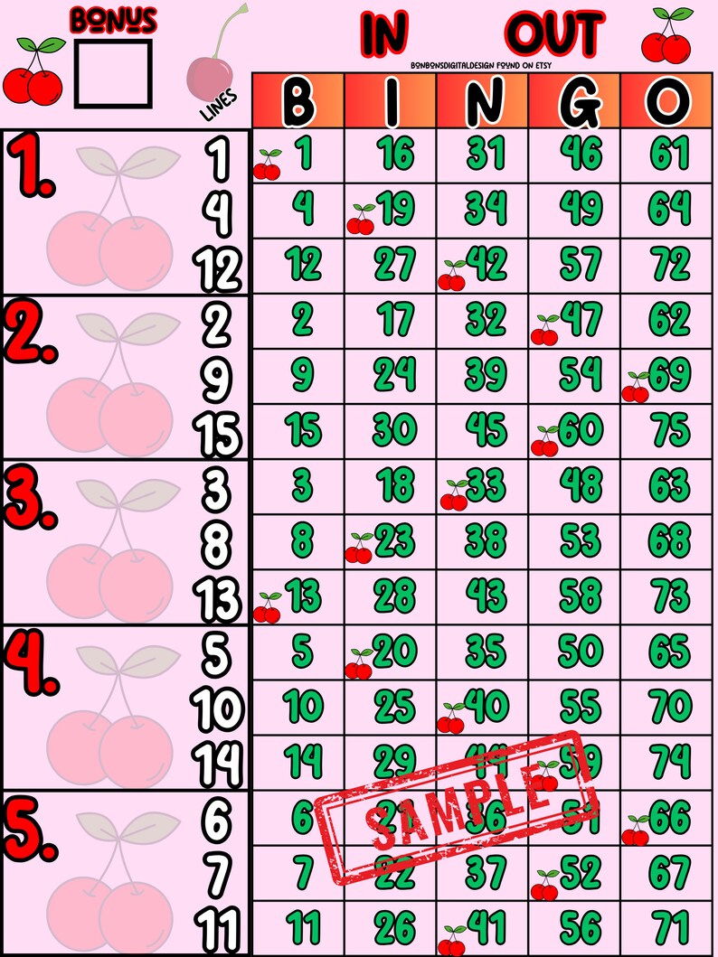 Customizable PYP Pro WTA 15 Line Bingo Board , Block Fun Bingo, Cherry ...