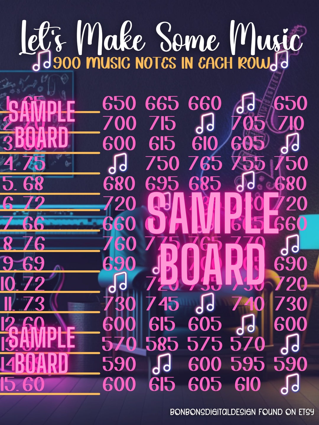Lets Make Music 900 HR WTA in Every Row 15 Line Bingo Board, PYP Bingo ...