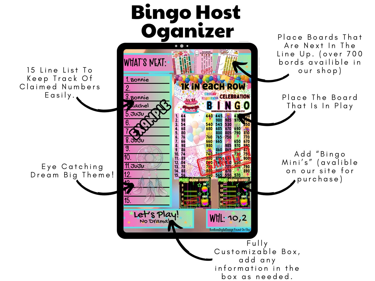 Bingo Host Organizer Template for 15 Line Bingo Board , WTA PYP Pro HR ...