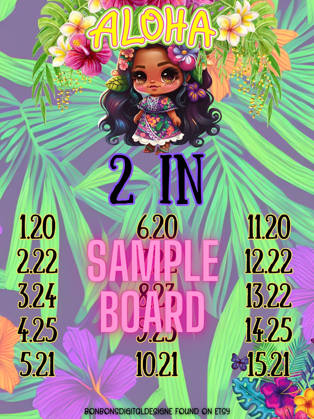 2 in Aloha Girl PYP 15 Line Bingo Board, Low Bingo Board - Etsy