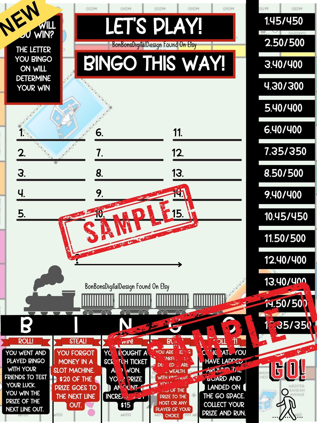 HR PYP 15 Line Bingo With A Fun Twist, High Roller Fun Bingo - Etsy