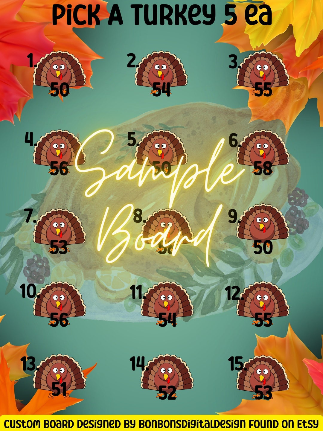 Pick A Turkey 15 Line Bingo Board, Group Bingo, Fall Bingo ...