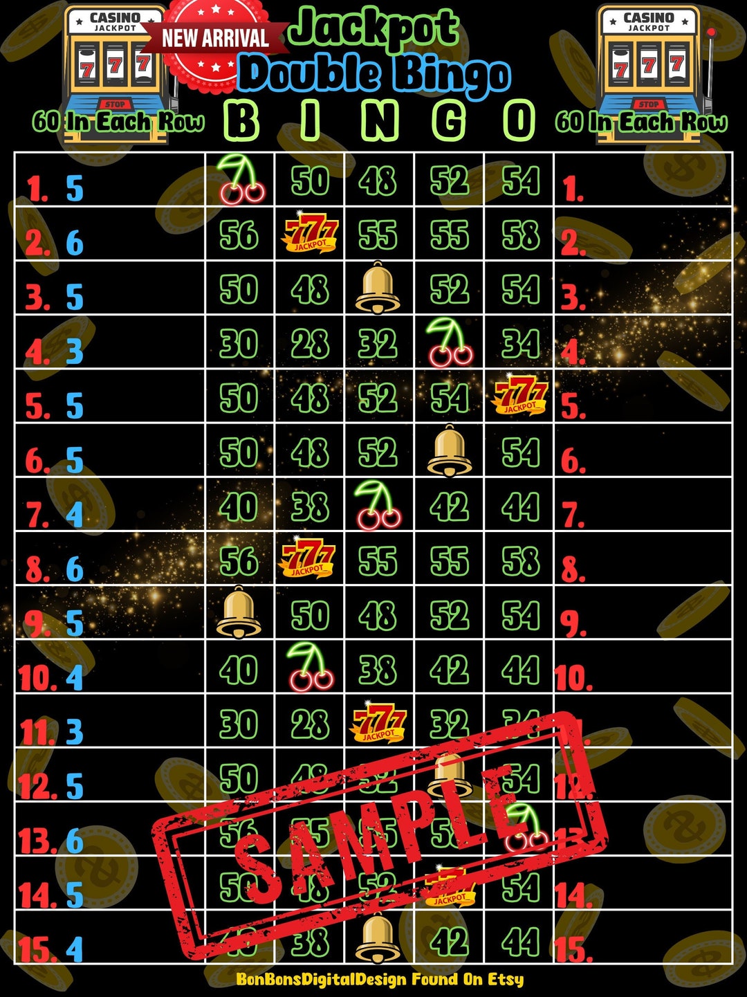 Double Bingo 60 PYP Pro WTA 15 Line Bingo Board - Etsy