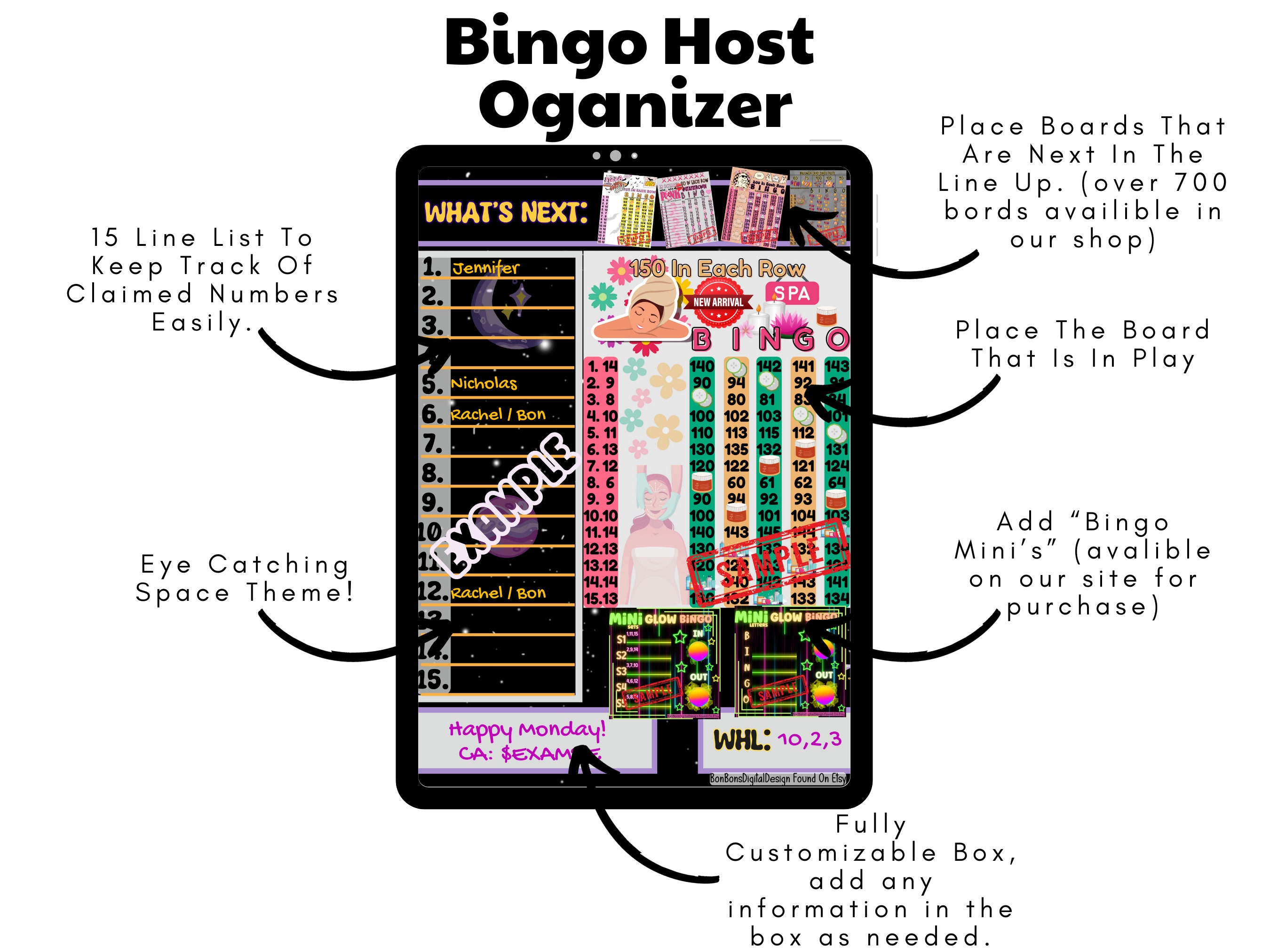Bingo Host Organizer Template for 15 Line Bingo Board WTA - Etsy
