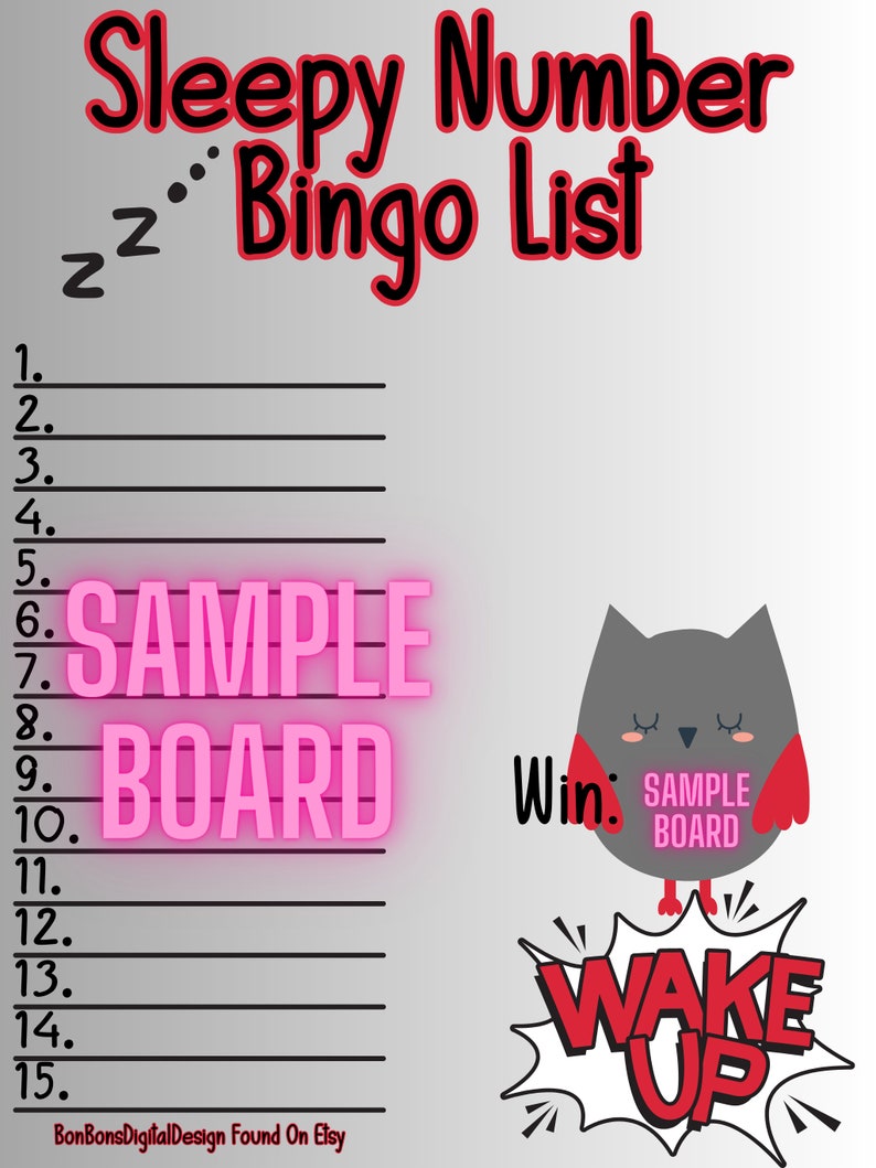 Sleepy Number Bingo Free Spot Bingo PYP WTA HR High - Etsy