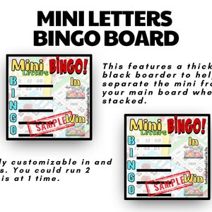 Mini Bingo Letters Bingo Board, Customizable Bingo Board - Etsy