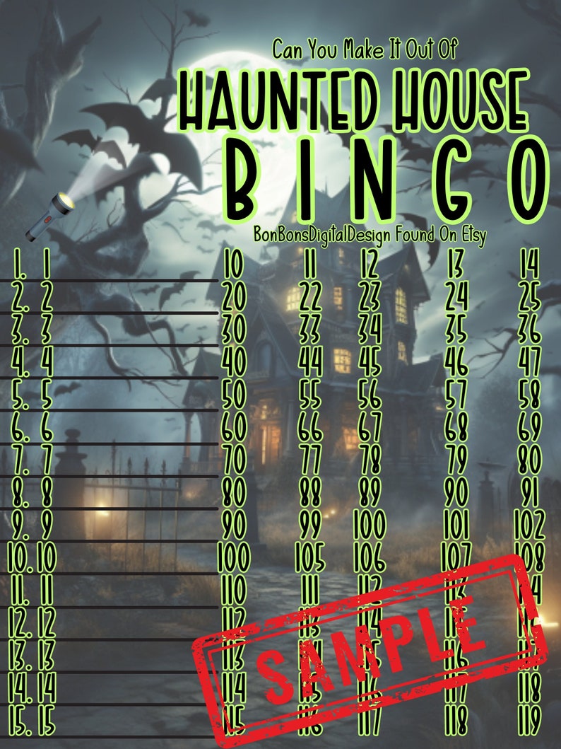PYP Pro 15 Line Bingo Board, Haunted Halloween Bingo - Etsy