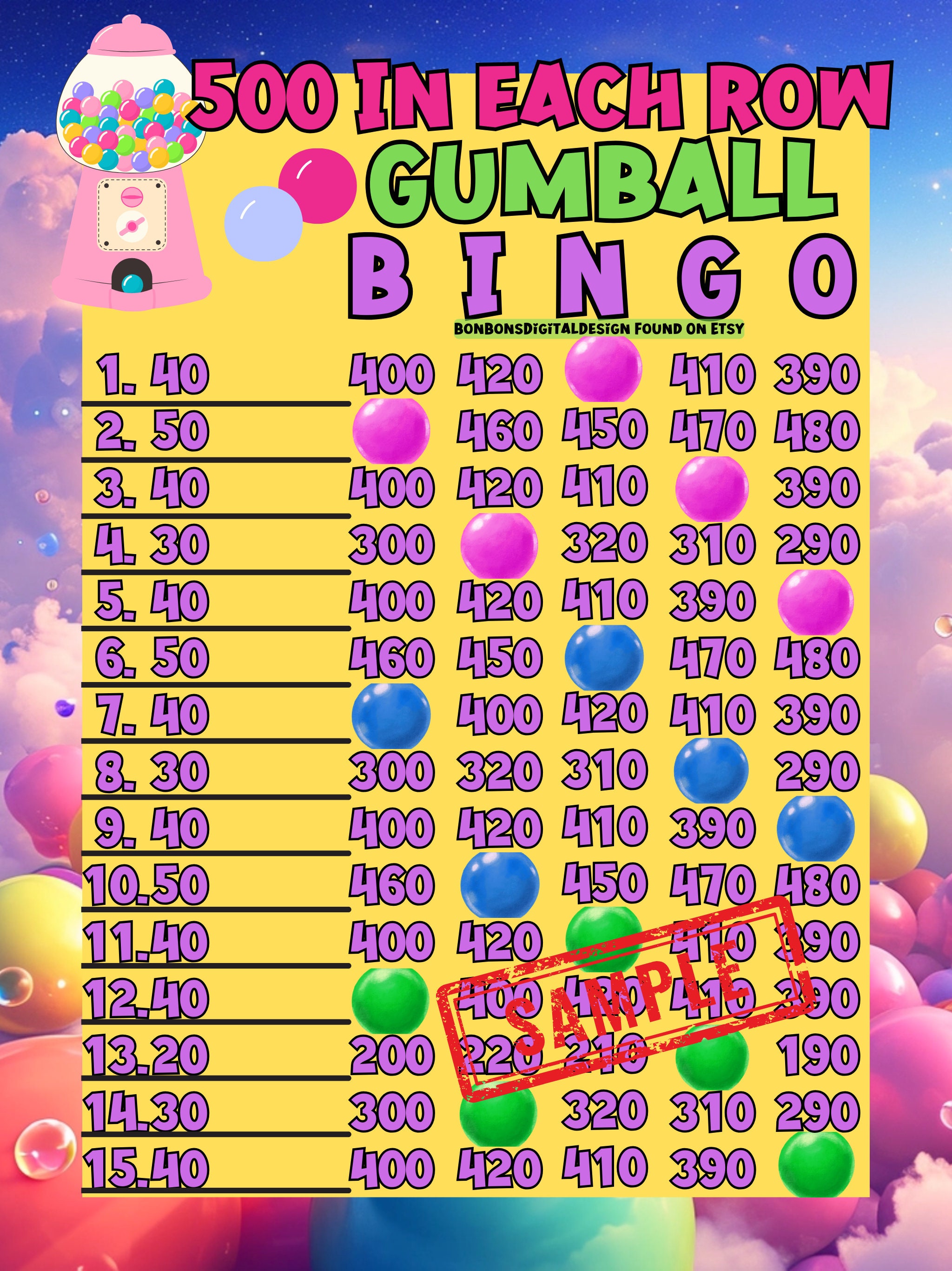 HR 500 in Each Row 15 Line Bingo Board, Pyp Pro Themed Bingo, High ...