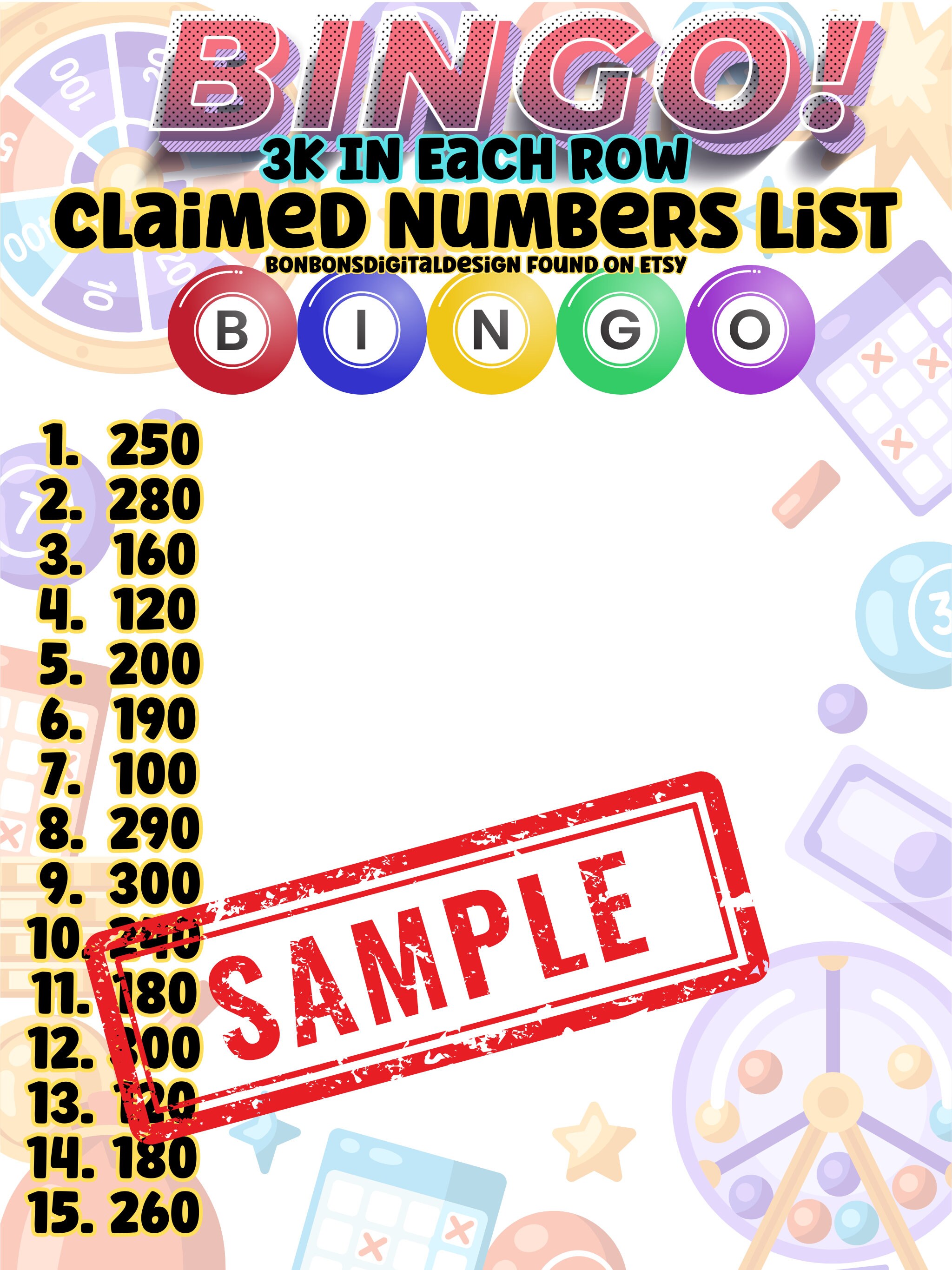 High Roller 3k HR PYP 15 Line Bingo Board, WTA Bingo Board - Etsy
