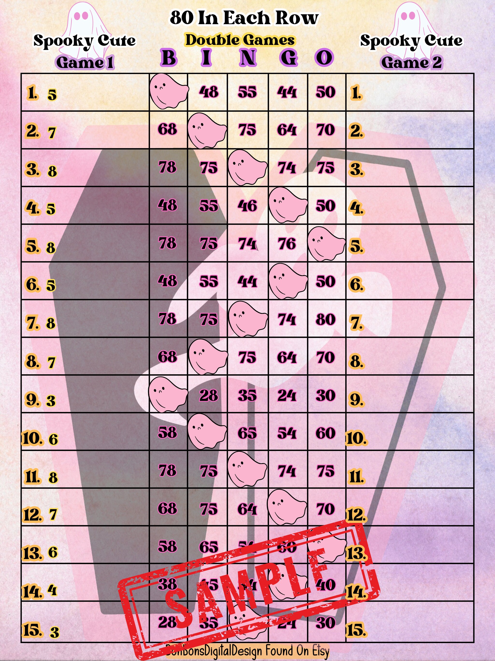 Double Bingo 80 WTA PYP 15 Line Bingo Board Halloween 80 in - Etsy